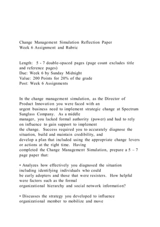 Change Management Simulation Reflection Paper Week 6 Assignm | DOCX