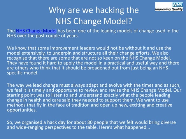 NHS Change Model hack day full report | PPT