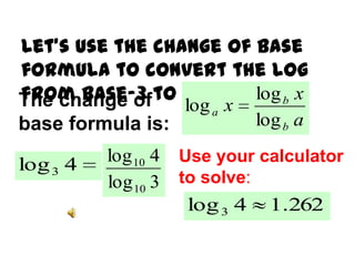 Change of base precalc | PPTX | Physics | Science