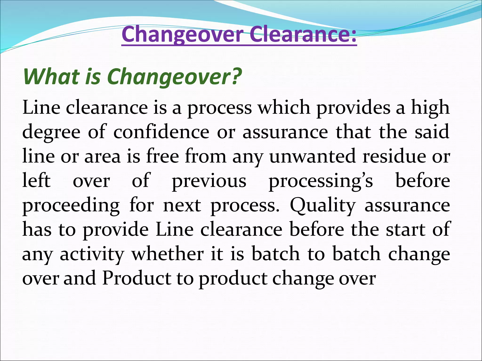 Changeover Clearance | PPT