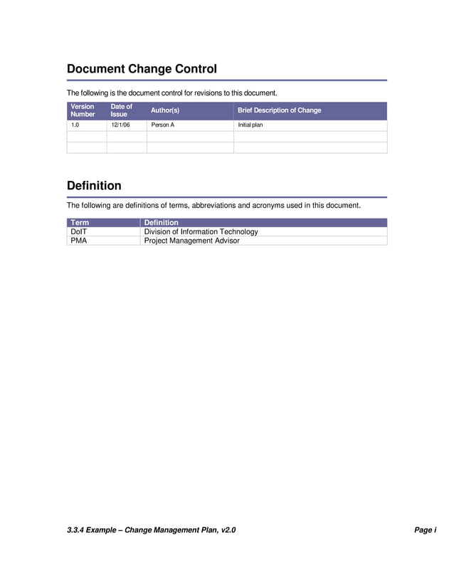 Change Plan Template and Example | PDF
