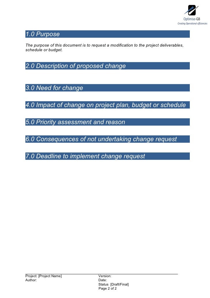 Project Change Request - Project Management Template