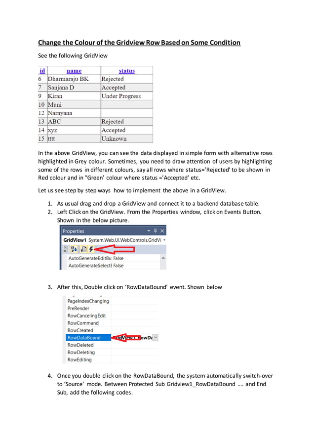 Change row colour based on some condition | PDF | Free Download