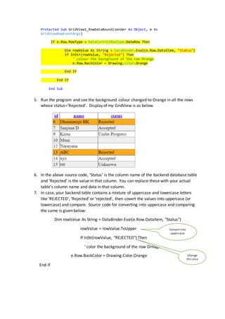 Change row colour based on some condition | PDF