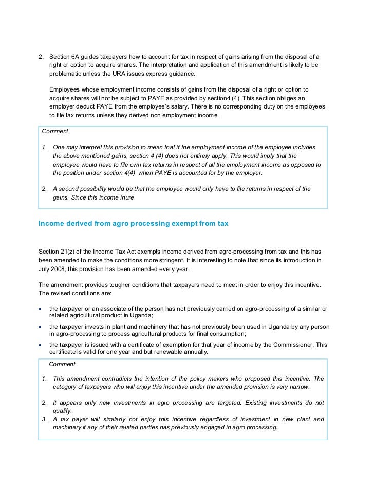 Changes in uganda's tax legislation