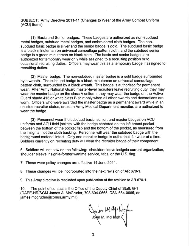 Changes to wear of Army Combat Uniform from DoD | PDF
