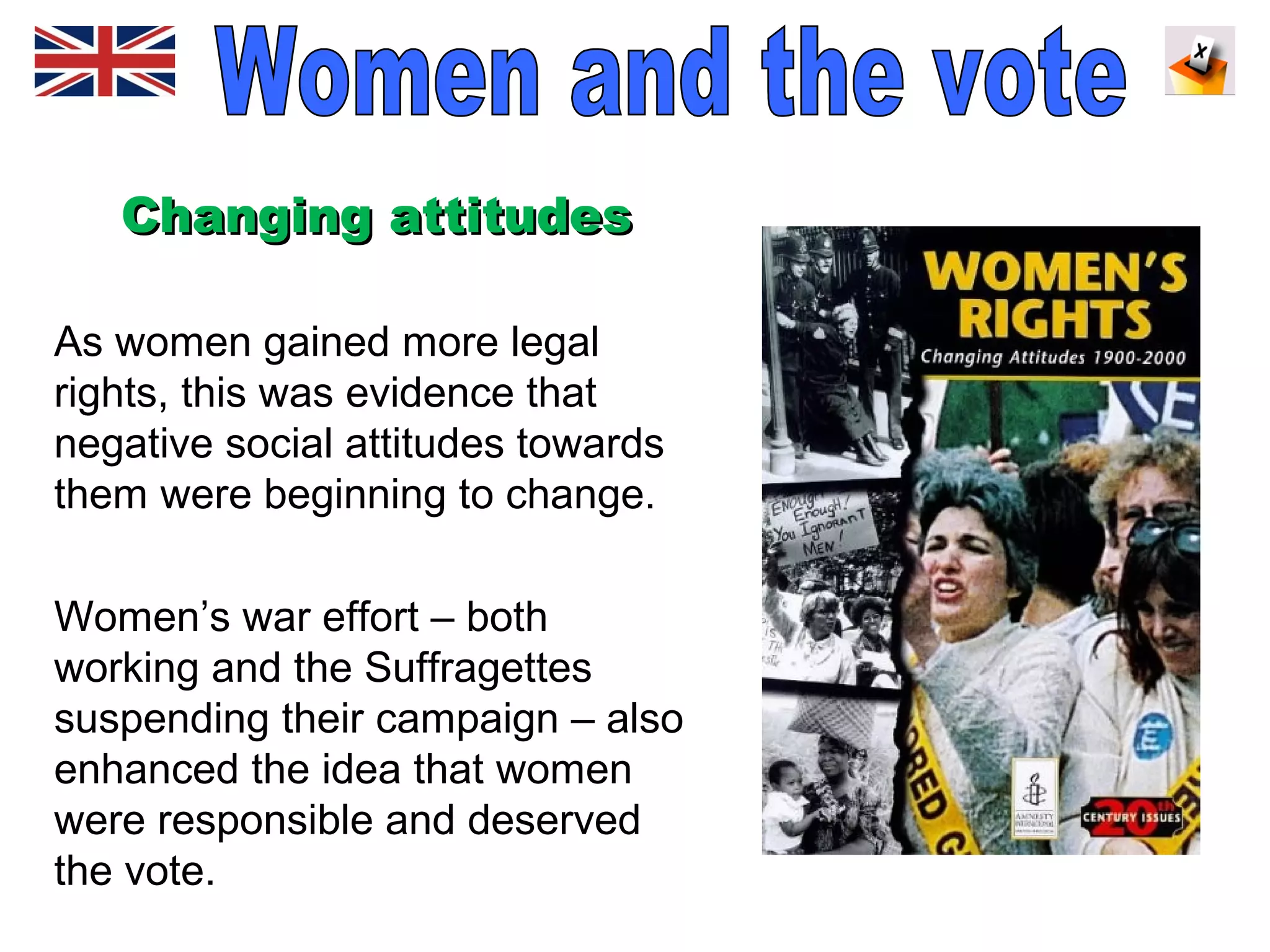 Women and the vote - Changing attitudes to women | PPT