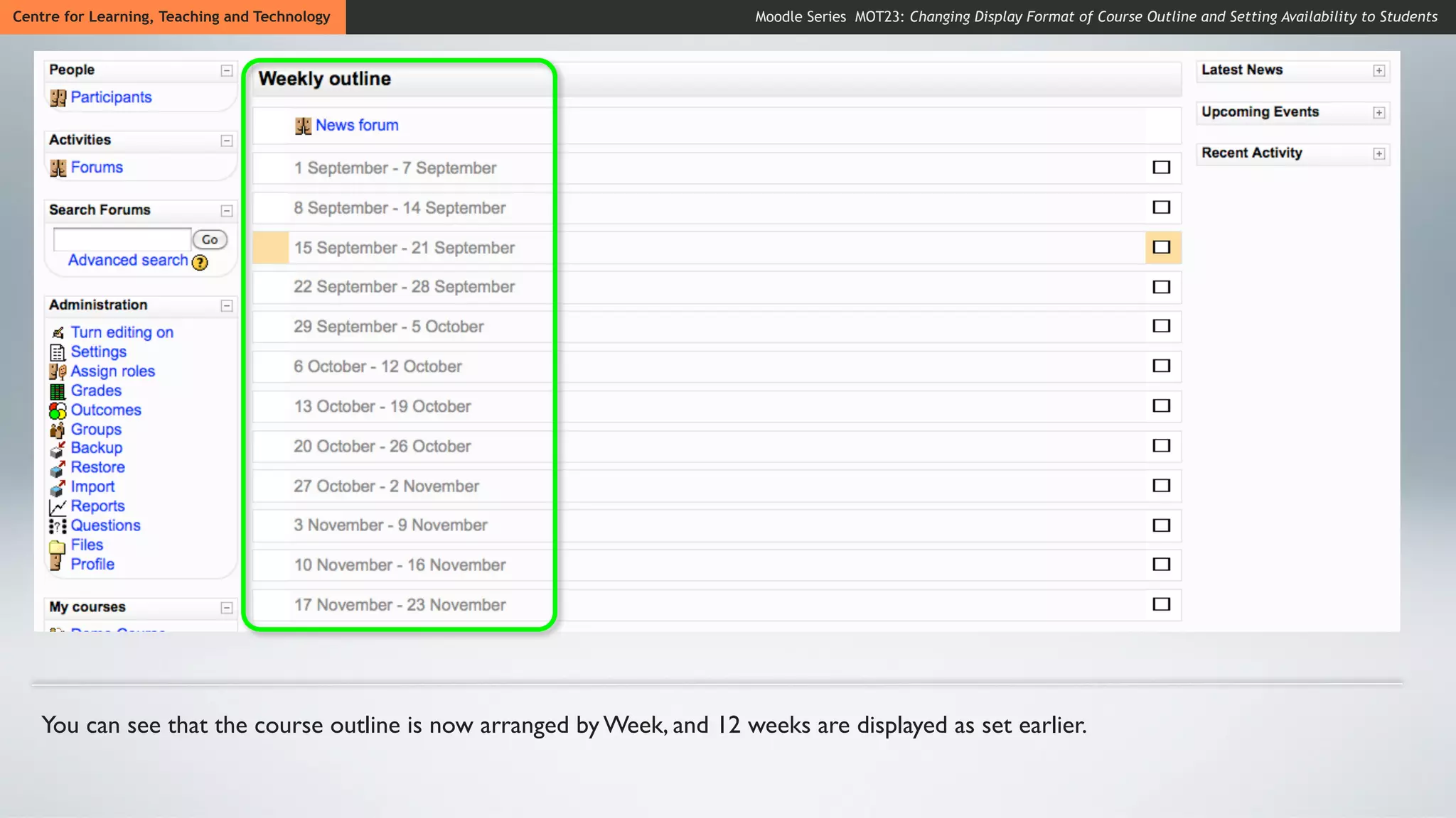 Changing display format of course outline and setting availability | PDF