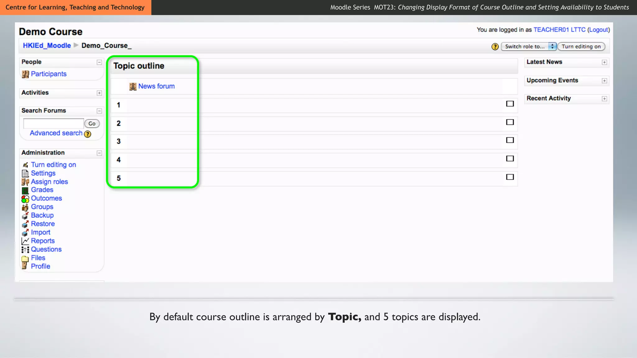 Changing display format of course outline and setting availability | PDF