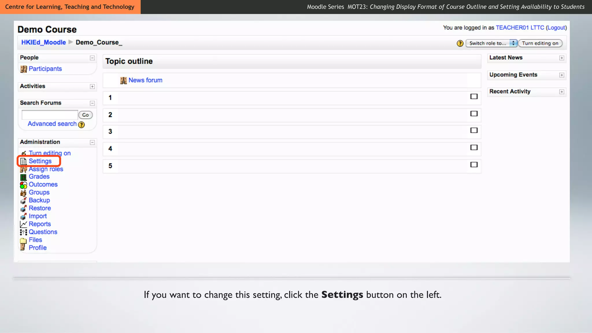 Changing display format of course outline and setting availability | PPT