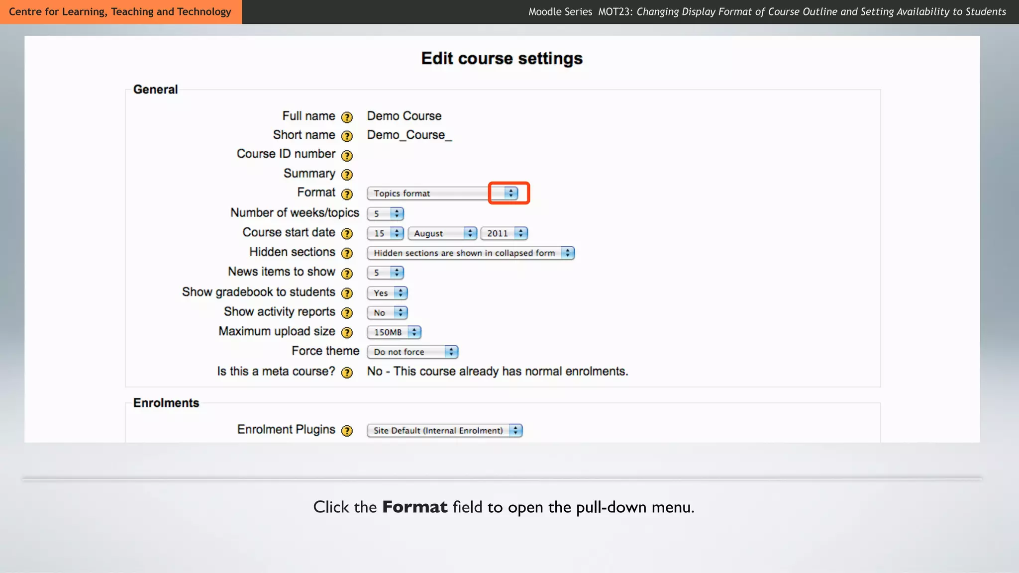 Changing display format of course outline and setting availability | PPT