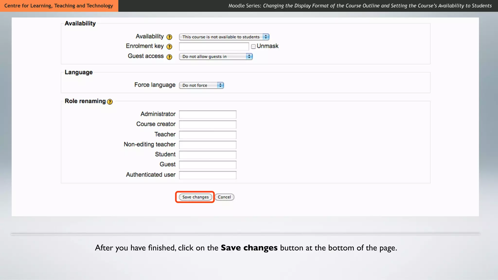 Changing display format of course outline and setting course availability to students | PDF