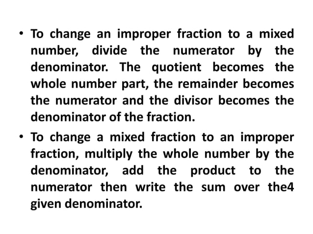 Changing improper fractions to mixed forms and vice | PPTX | Food & Drink
