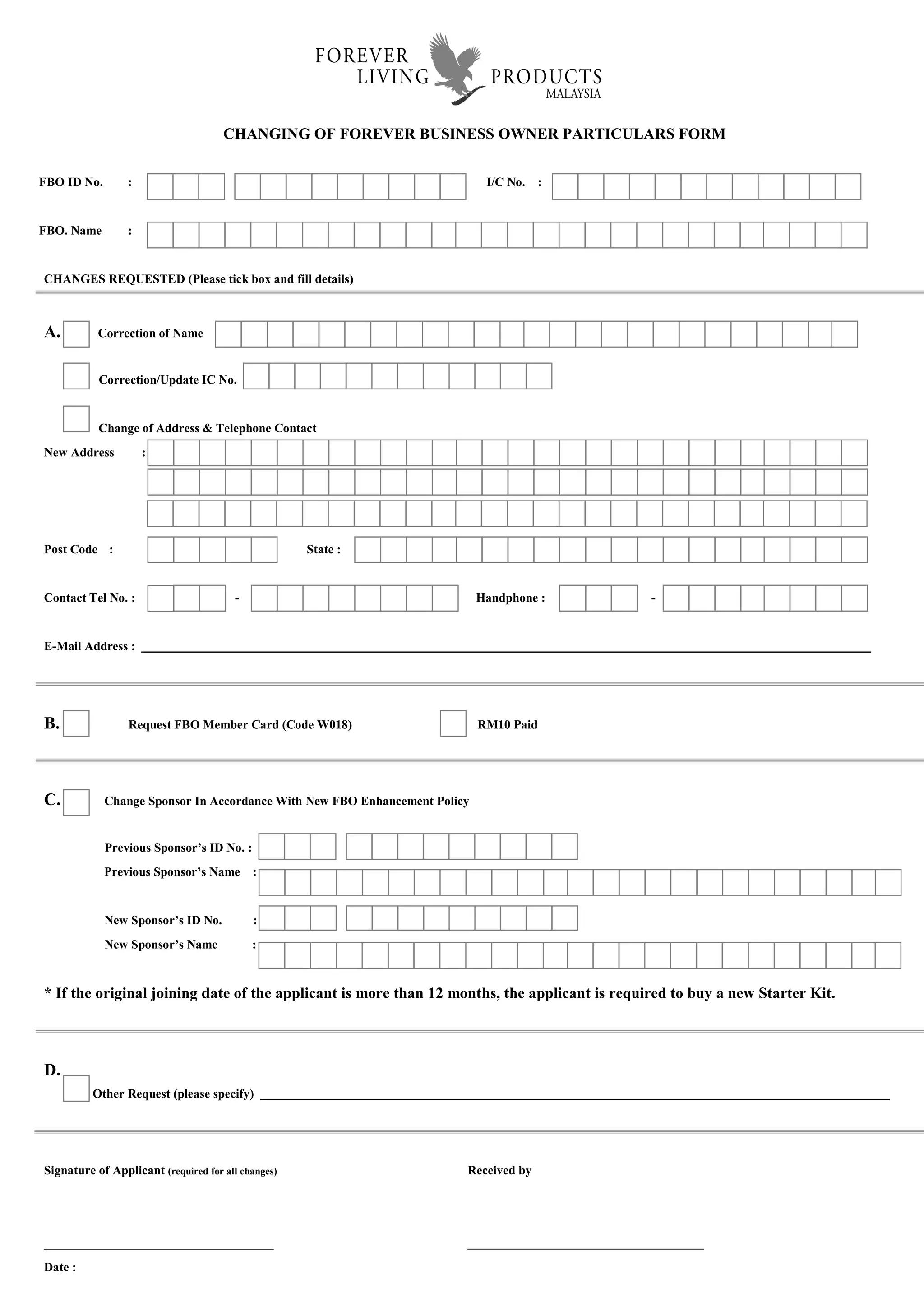 Changing of FBO - Particulars Form_v05'16 Forever Living | PDF