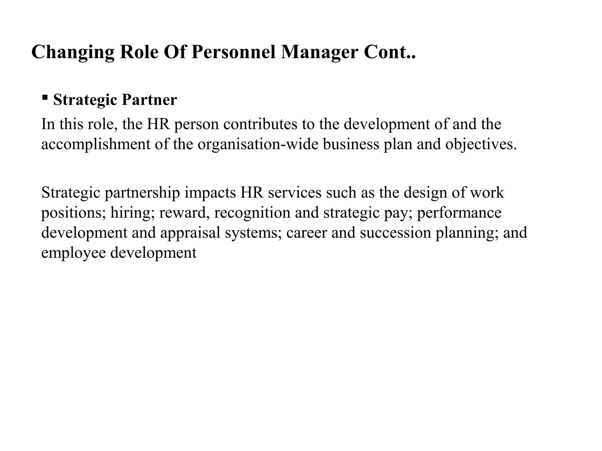 Changing role of personnel manager | PPT