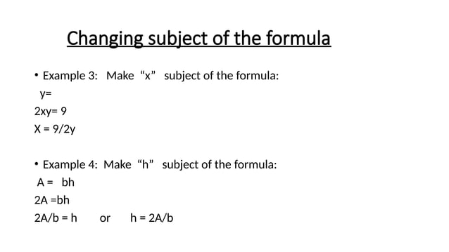 Changing the subject for a given formula | PPTX