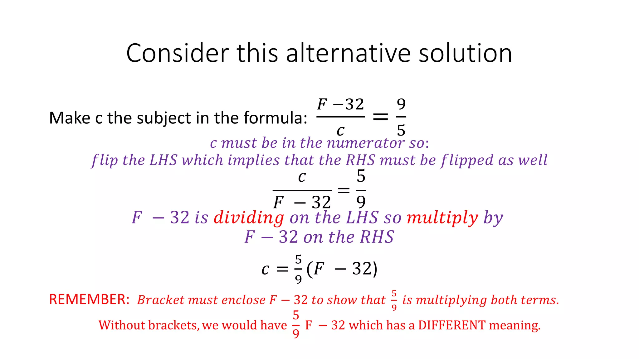 Changing the subject of a formula (Simple Formulae) | PPTX