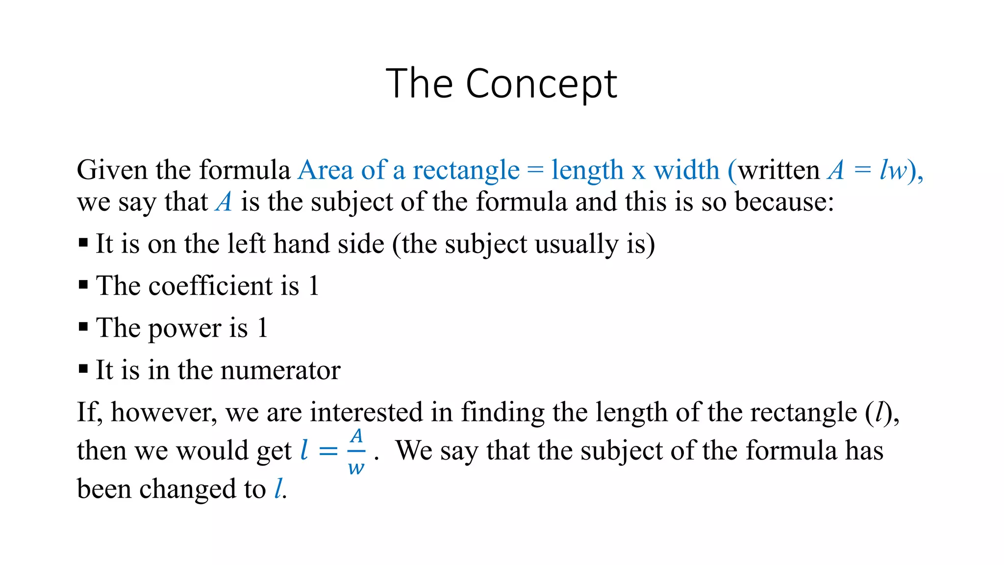 Changing the subject of a formula (Simple Formulae) | PPTX