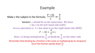 Changing the subject of a formula (Simple Formulae) | PPTX