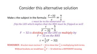 Changing the subject of a formula (Simple Formulae) | PPTX