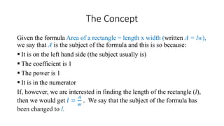 Changing the subject of a formula (Simple Formulae) | PPTX