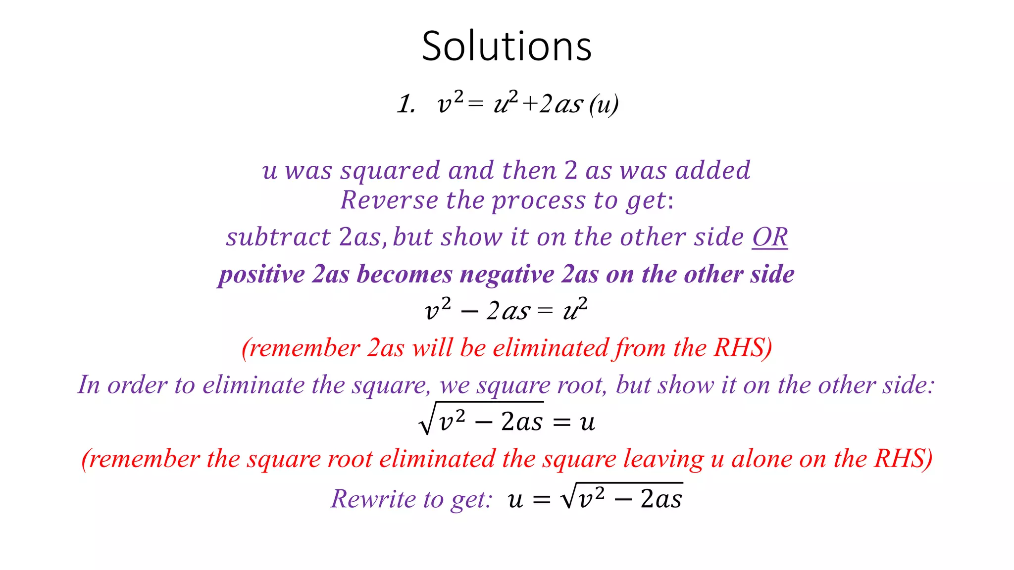 Changing the subject of a formula (roots and powers) | PPTX