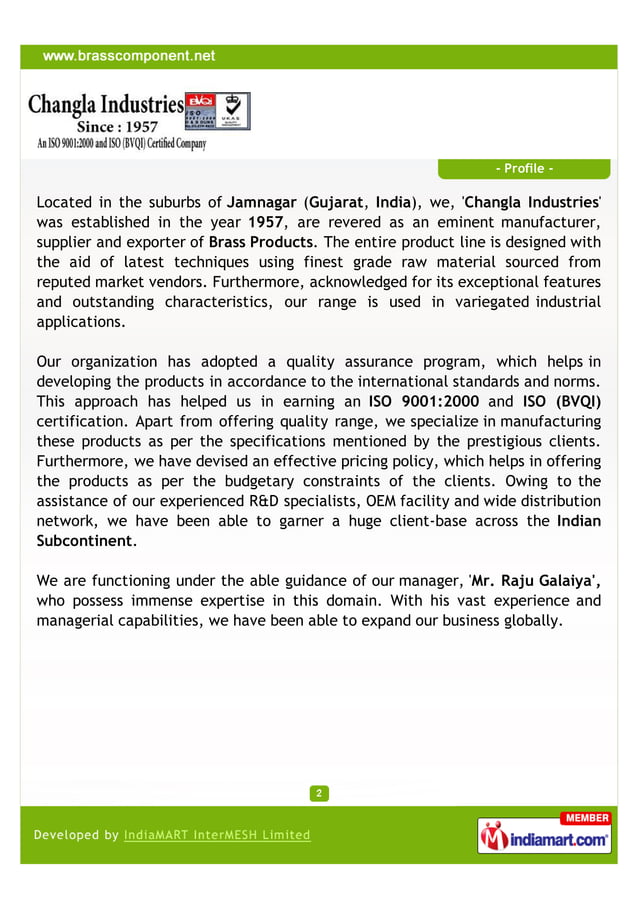 Changla Industries, Jamnagar, Brass Products | PDF | Manufacturing ...
