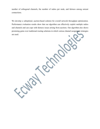 Channel assignment for throughput optimization in multichannel multiradio wireless mesh networks ...