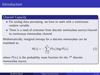 Channel capacity of continuous memory less channel | PDF | Physics | Science