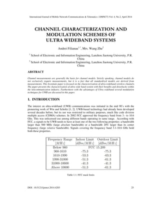 Channel characterization and modulation schemes of ultra wideband systems | PDF
