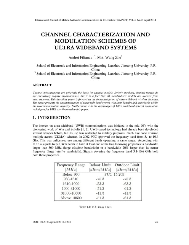 Channel characterization and modulation schemes of ultra wideband systems | PDF