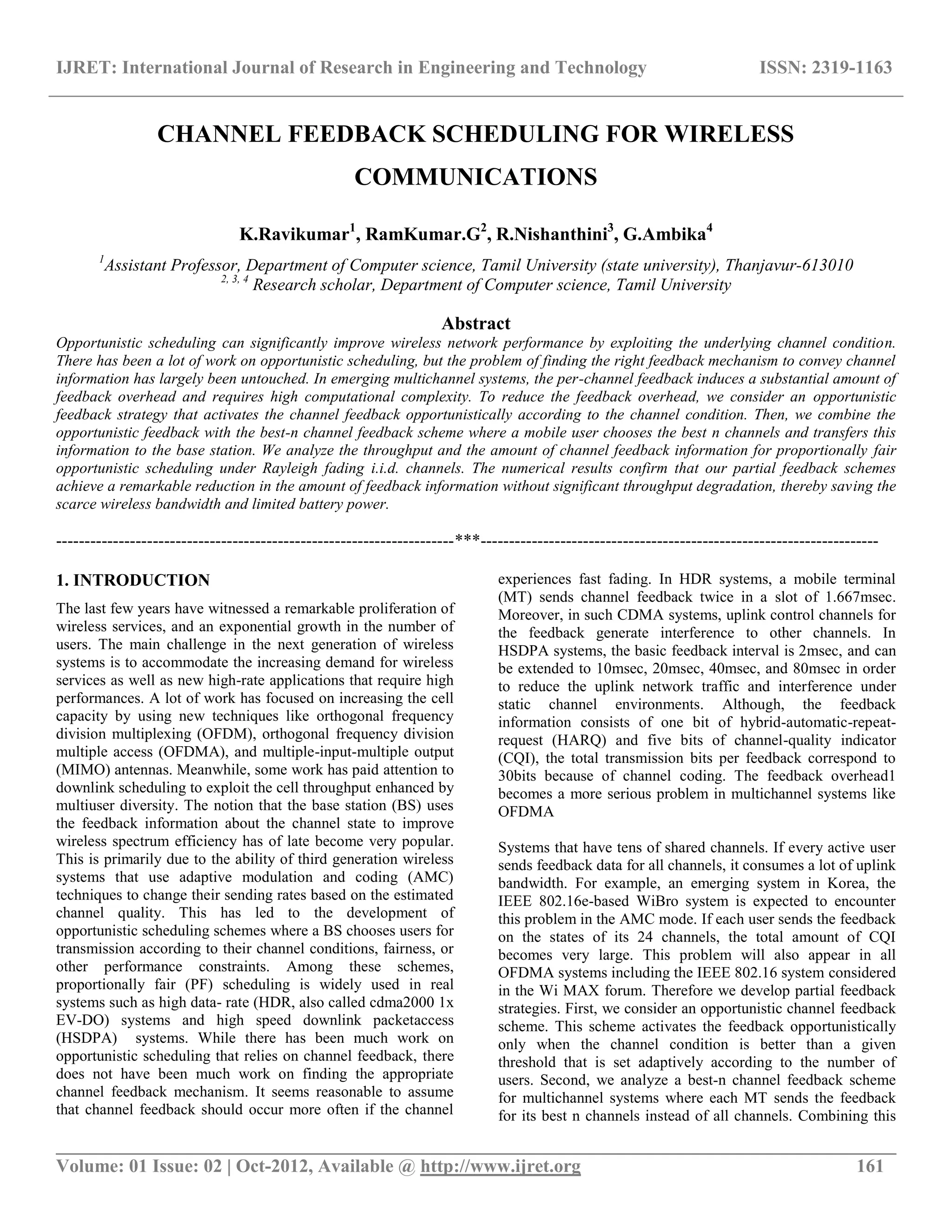 Channel feedback scheduling for wireless communications | PDF | Computer Networking | Computing