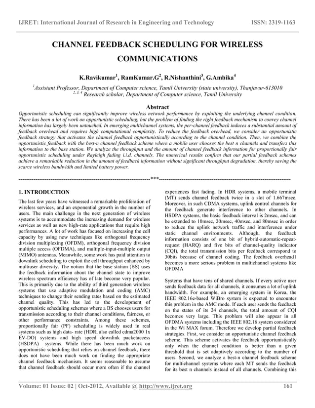 Channel feedback scheduling for wireless communications | PDF | Computer Networking | Computing
