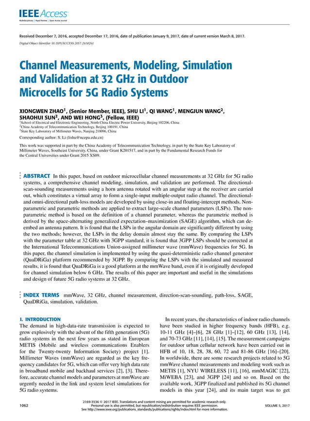 Channel Measurements, Modeling, Simulation and Validation at 32 GHz in ...