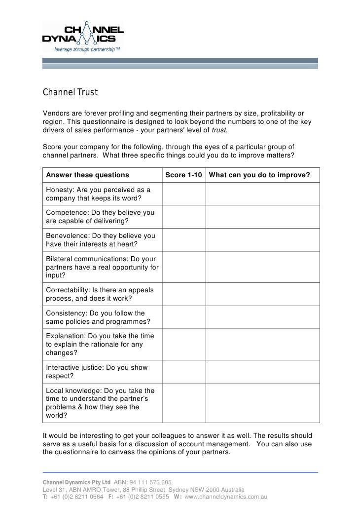 Channel Trust Questionnaire