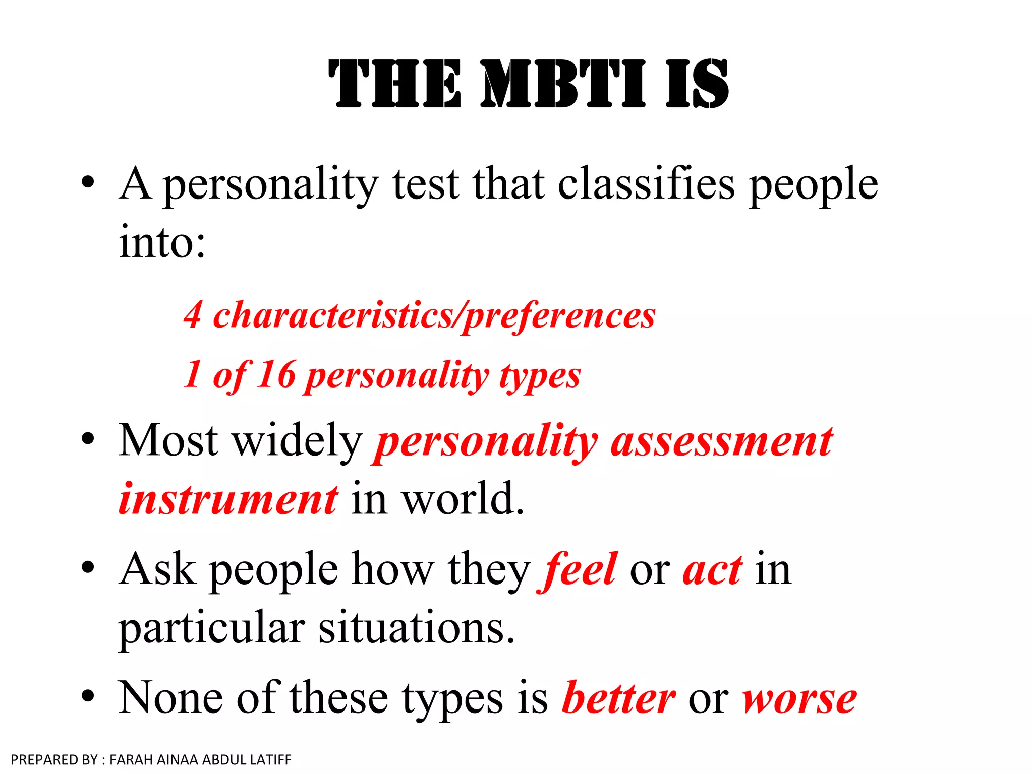myers briggs type indicator | PPTX