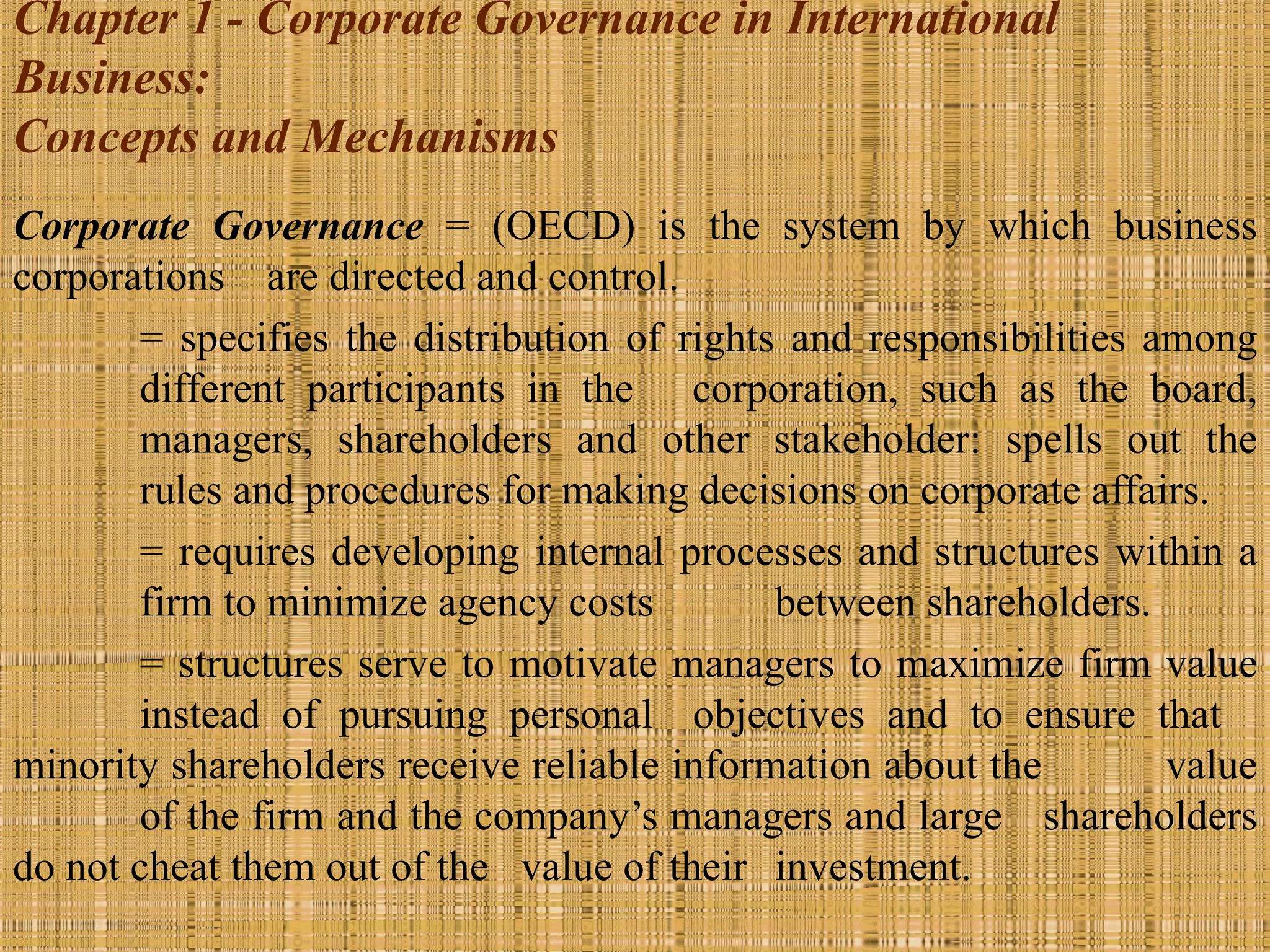 Chap. 1 corporate governance in international business | PPT
