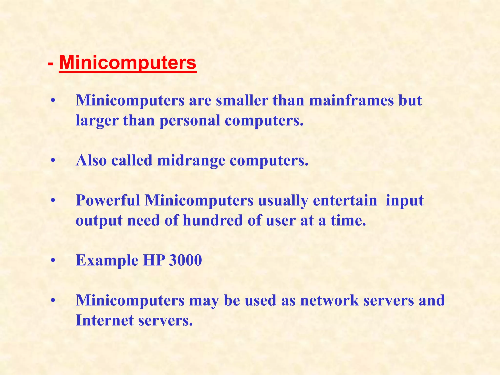 Classification of computers (- Minicomputers) (Microcomputers) | PPT