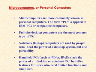 Classification of computers (- Minicomputers) (Microcomputers) | PPT