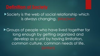 Basic concepts of sociology introduction to society | PPTX