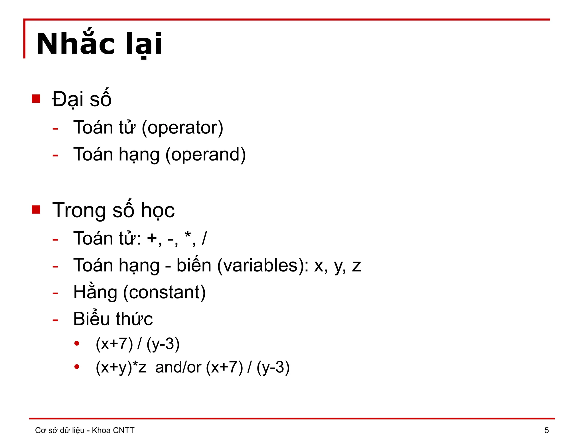 Giới thiệu Đại số quan hệ Phép toán tập hợp Phép chọn Phép chiếu Phép ...