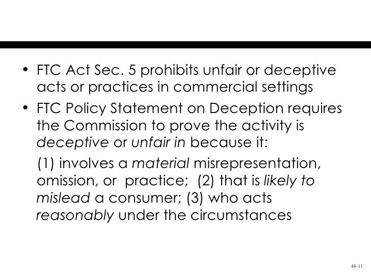 Chapter 48 – The Federal Trade Commission Act and Consumer Protection…