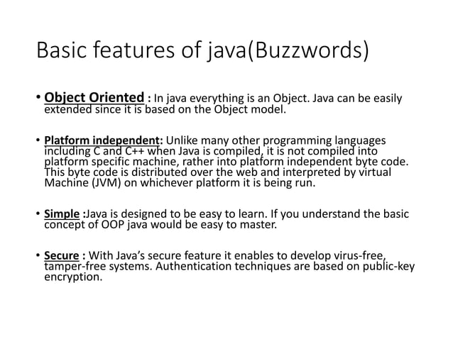 Introduction to Core Java feature and its characteristics | PPT