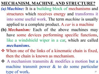 Mechanism of Machinery chapter one introduction | PDF