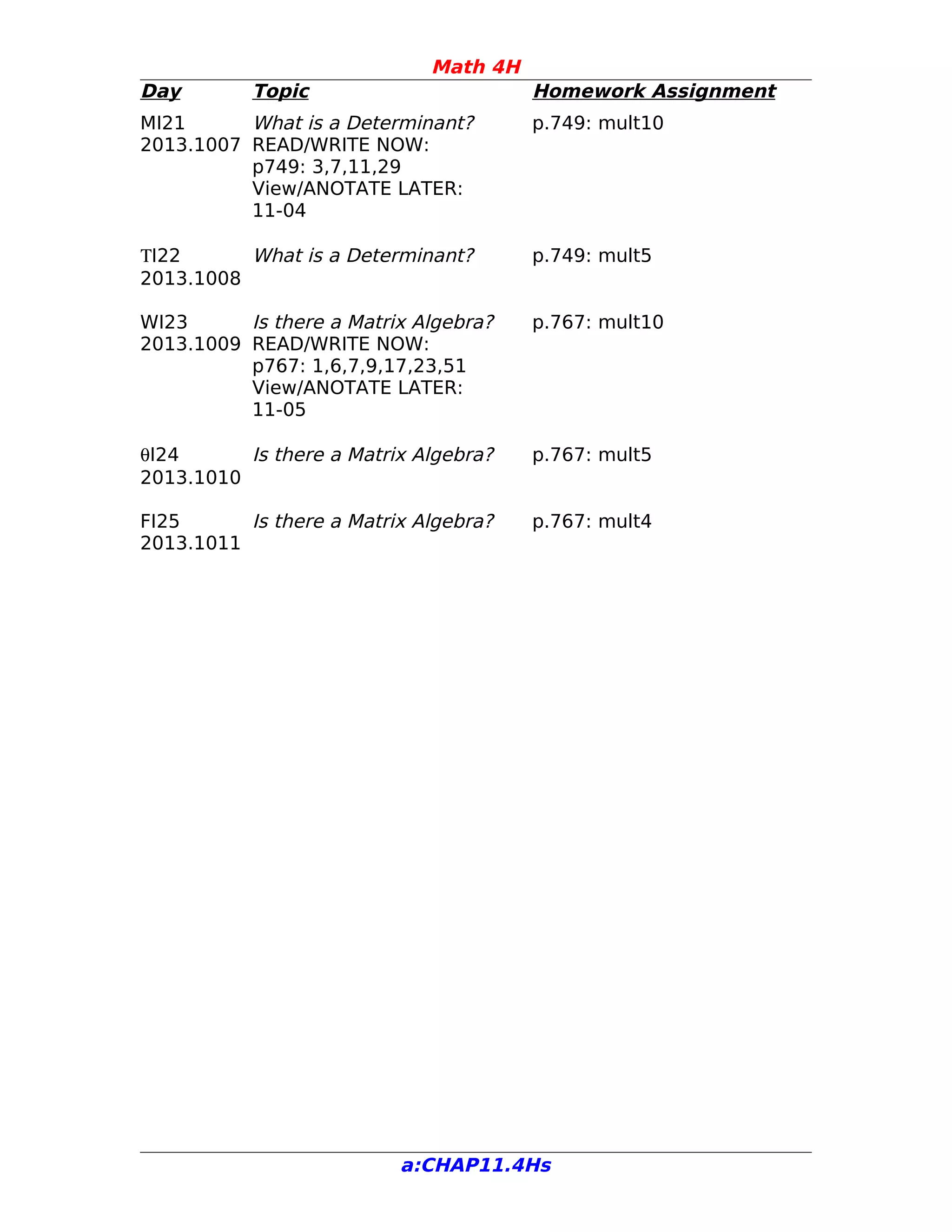 4R2013 Chapter 11 Matrices (Assignments) | PDF | Physics | Science