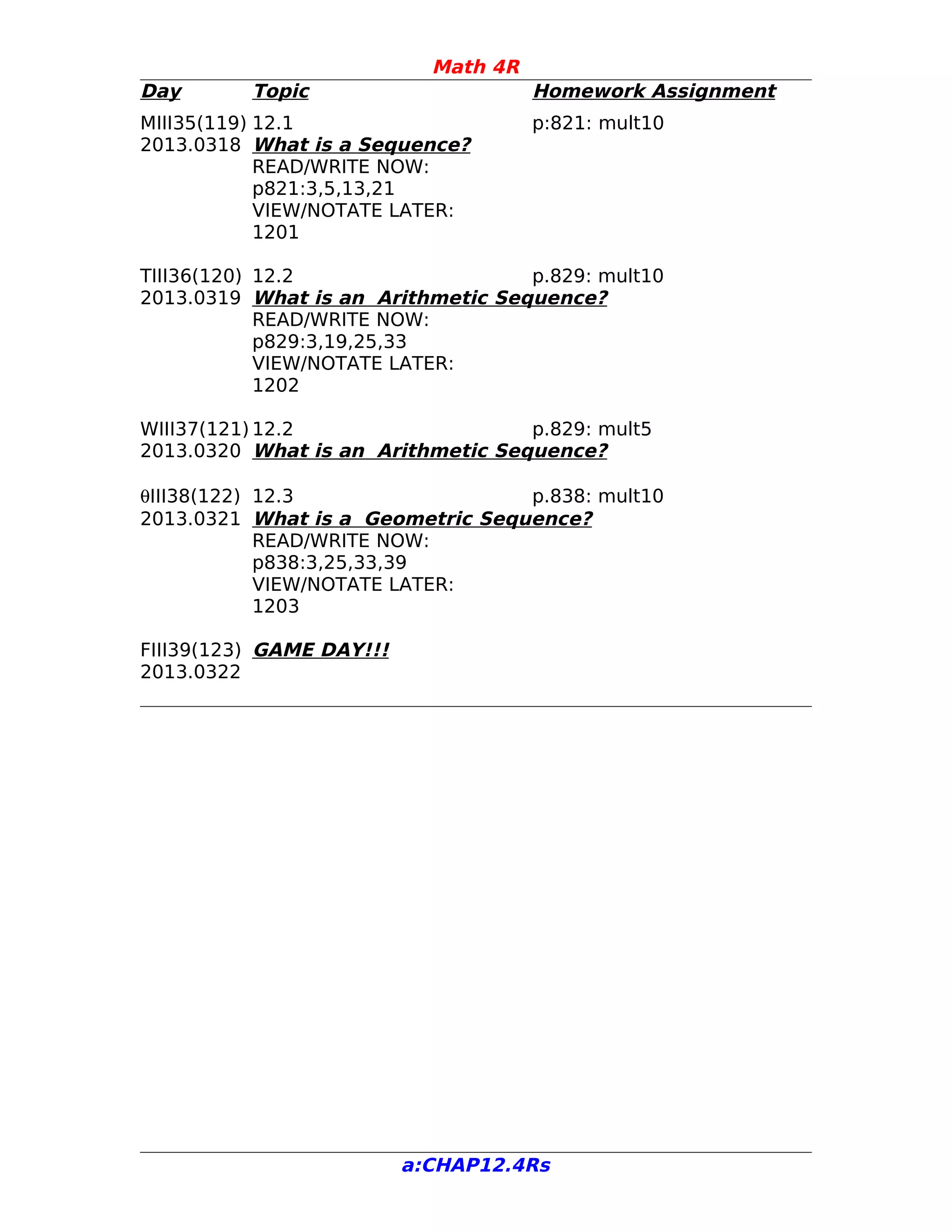 4R2012 Chap12 Sequences and Series Assignments | PDF