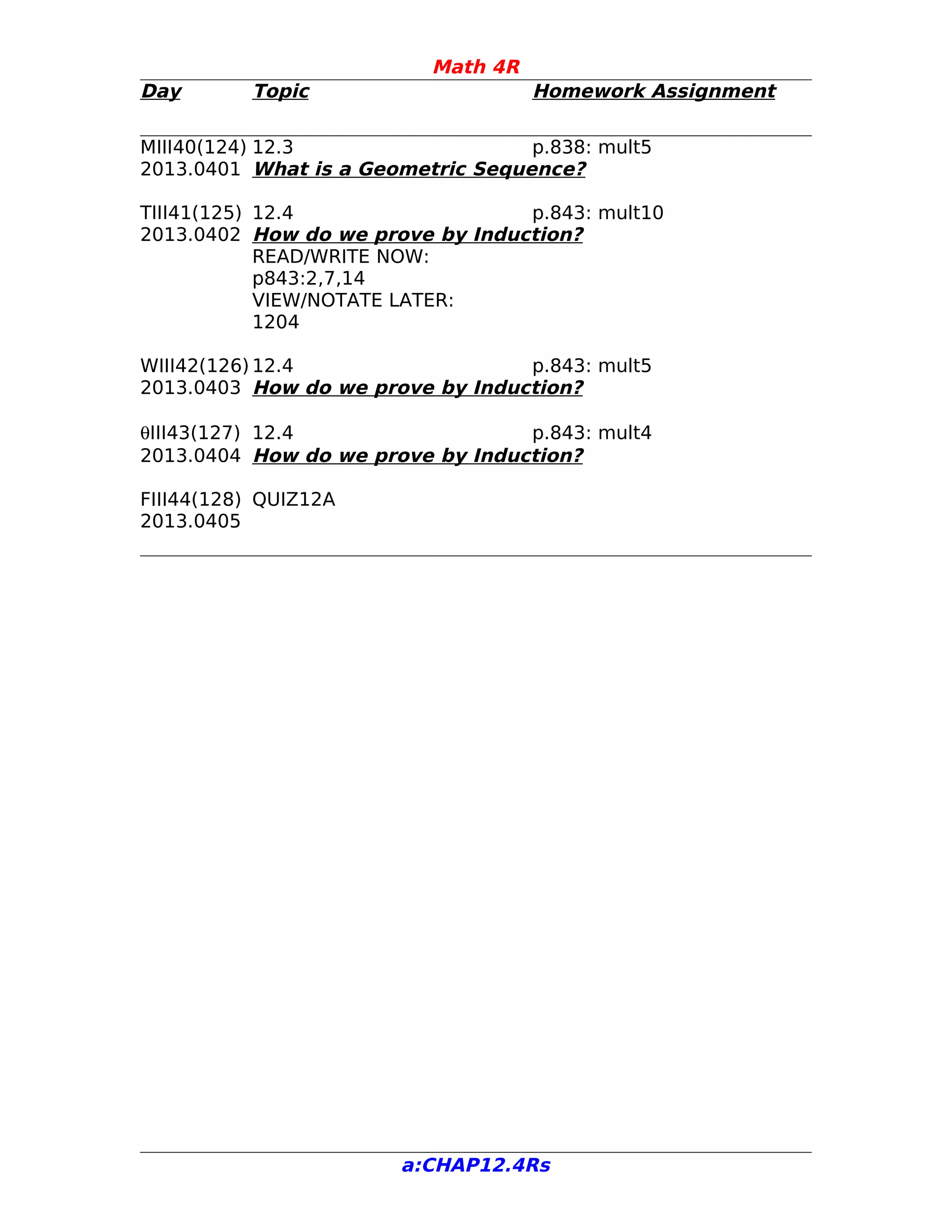4R2012 Chap12 Sequences and Series Assignments | PDF