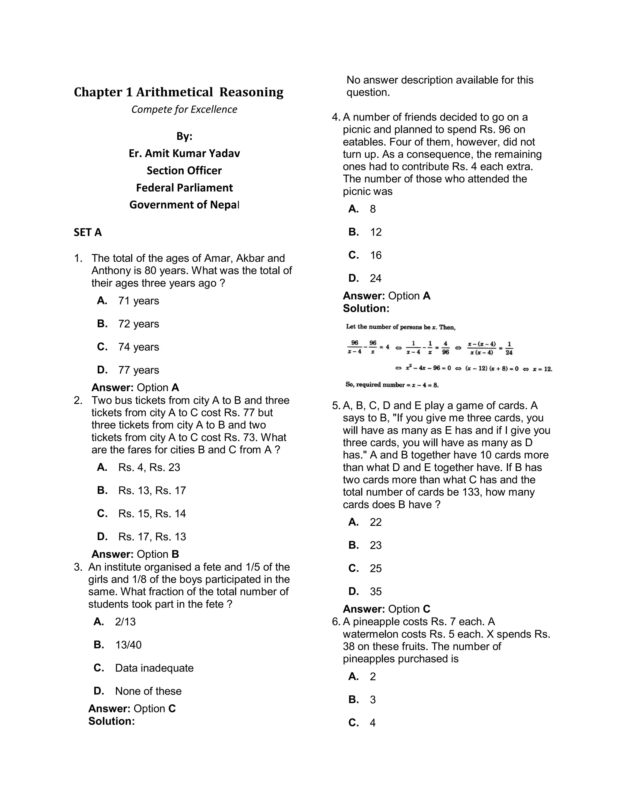 Chap 1 arithmetical reasoning | PDF