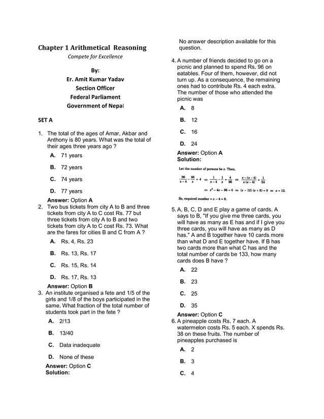 Chap 1 arithmetical reasoning | PDF
