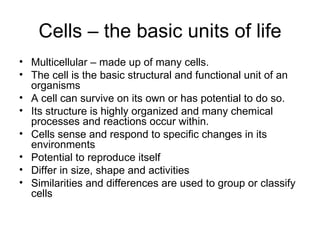 Unit 1 Biology Chapter 1 - Cells in Action | PPT